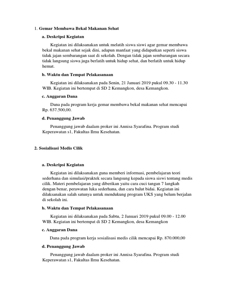 Contoh Proker KKN Keperawatan | PDF