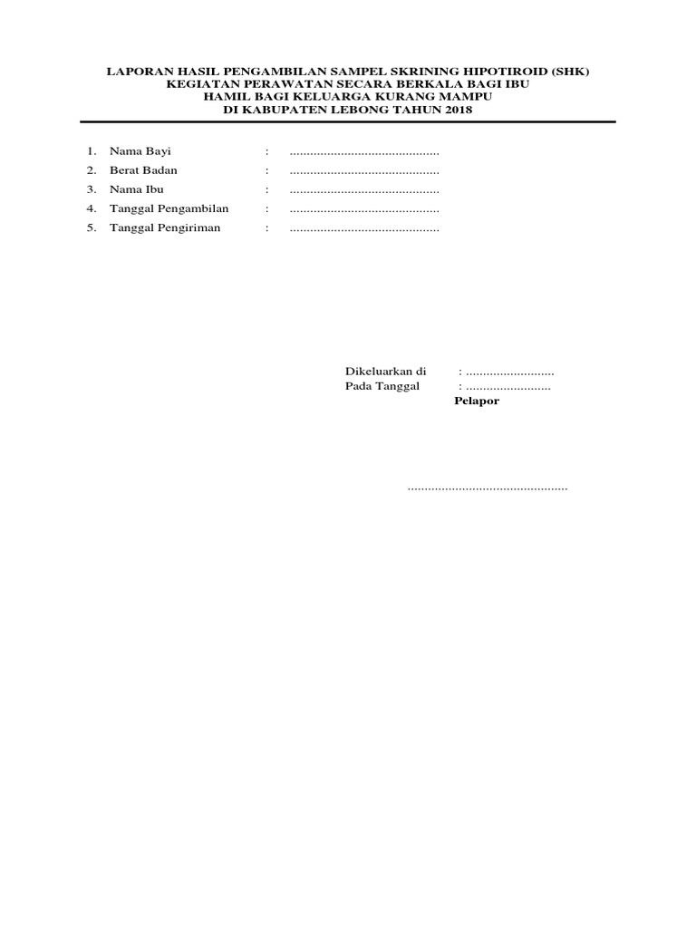 Laporan Hasil SHK | PDF