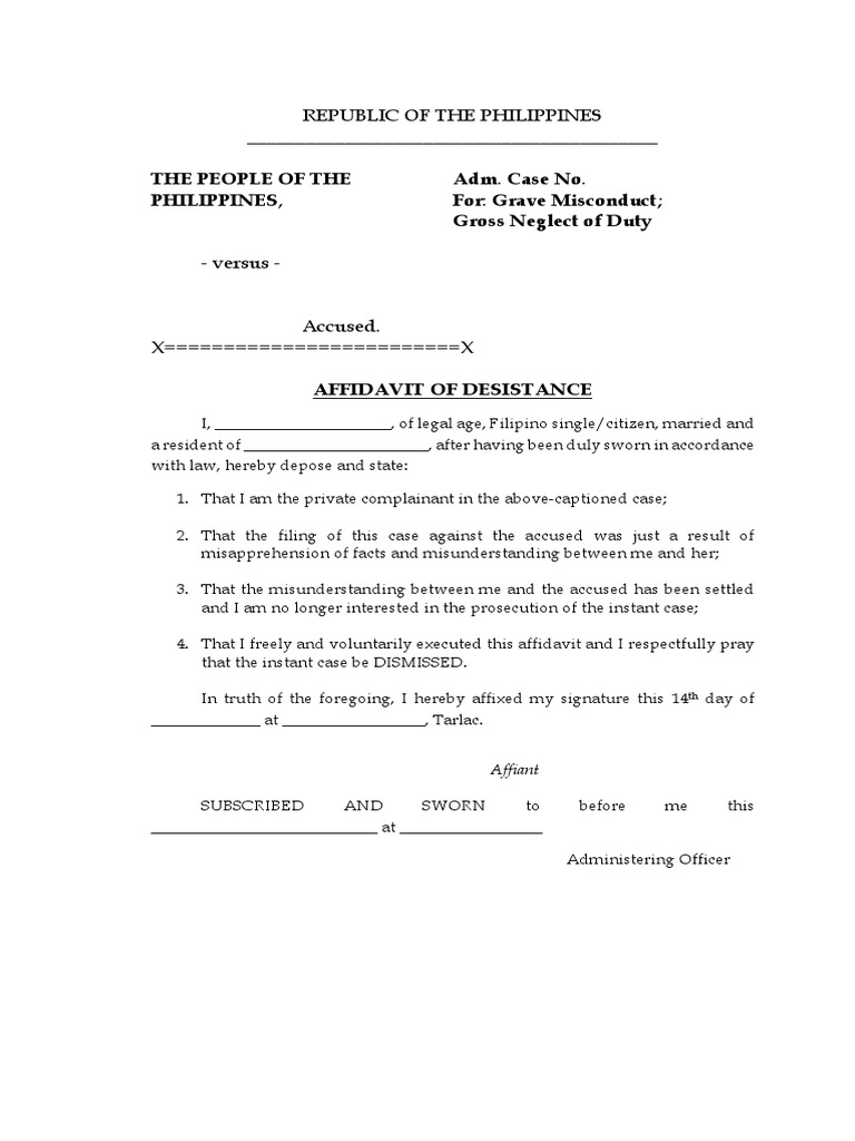 AFFIDAVIT OF DESISTANCE Scribd | PDF