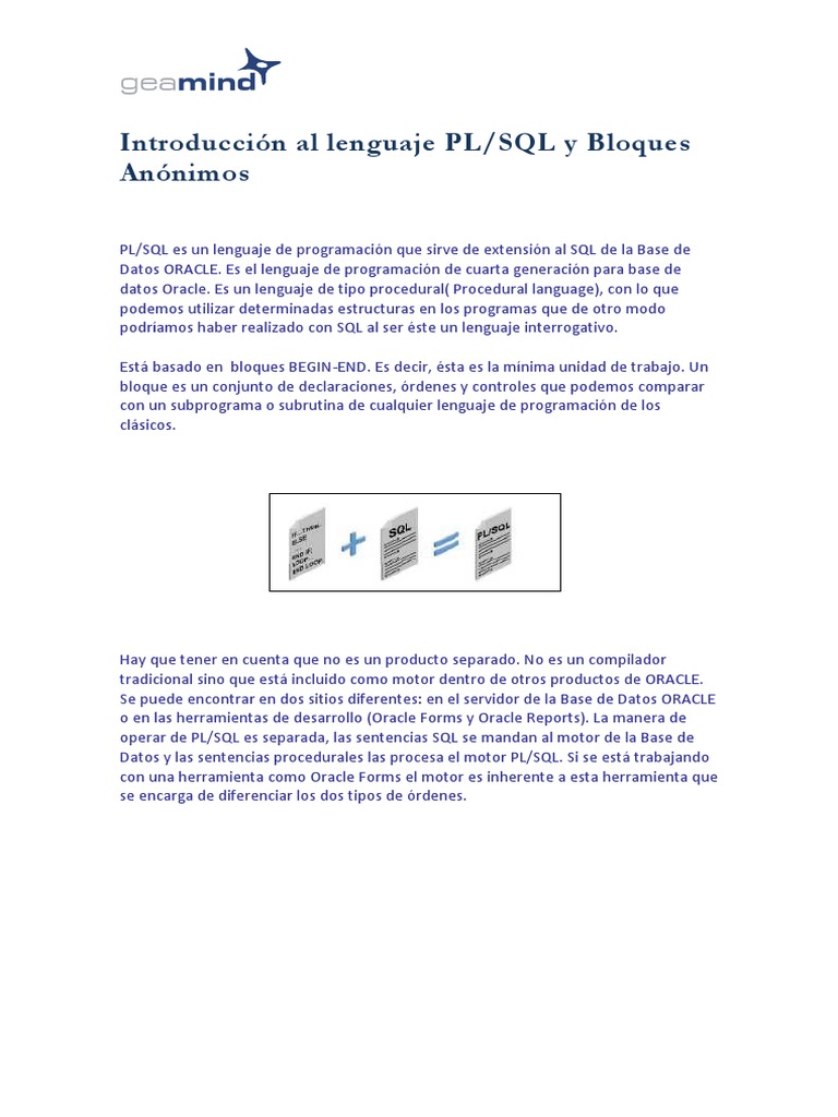 Introducción a PL/SQL y Bloques Anónimos | PDF | Pl / Sql | SQL