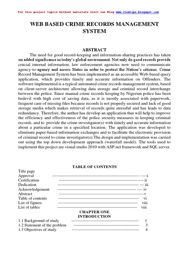 Web Based Crime Records Management System: For Free Project Topics ...