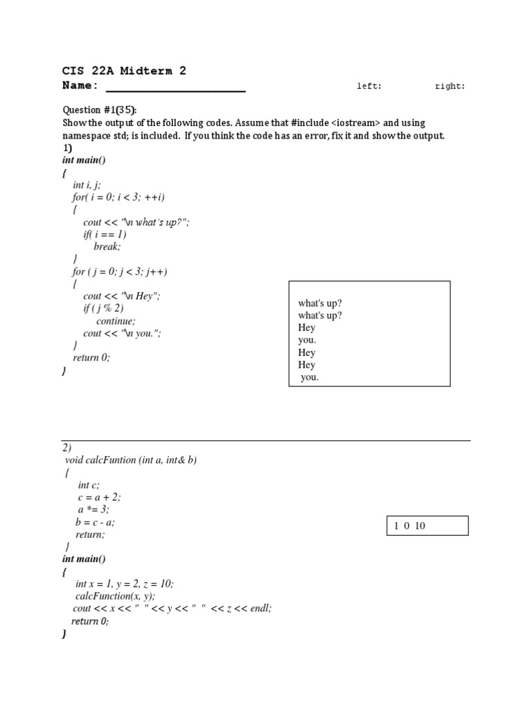 Sample Midterm Pdf Parameter Computer Programming Subroutine 