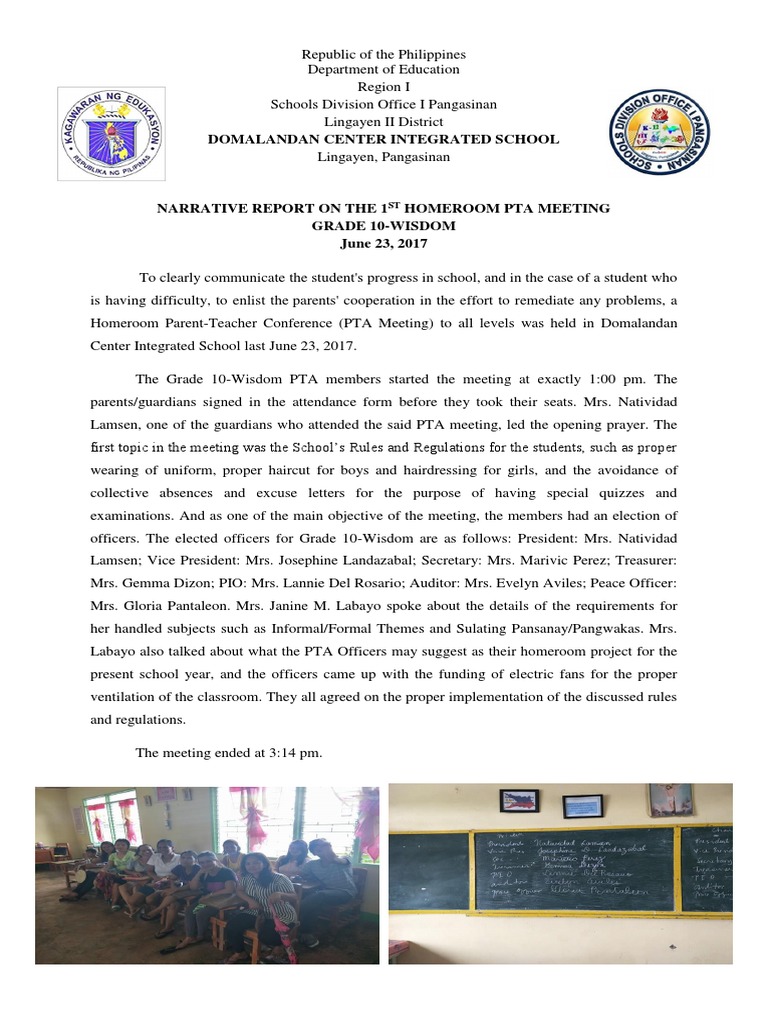 Grade 10-Wisdom PTA Meeting Reports | PDF | Behavior Modification ...