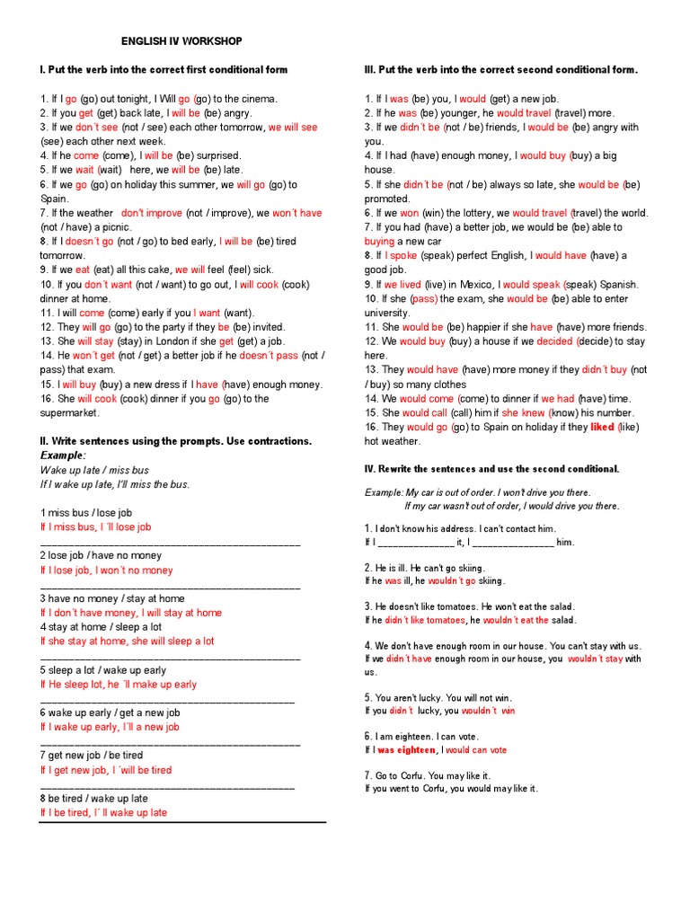 English IV Workshop Conditionals | PDF