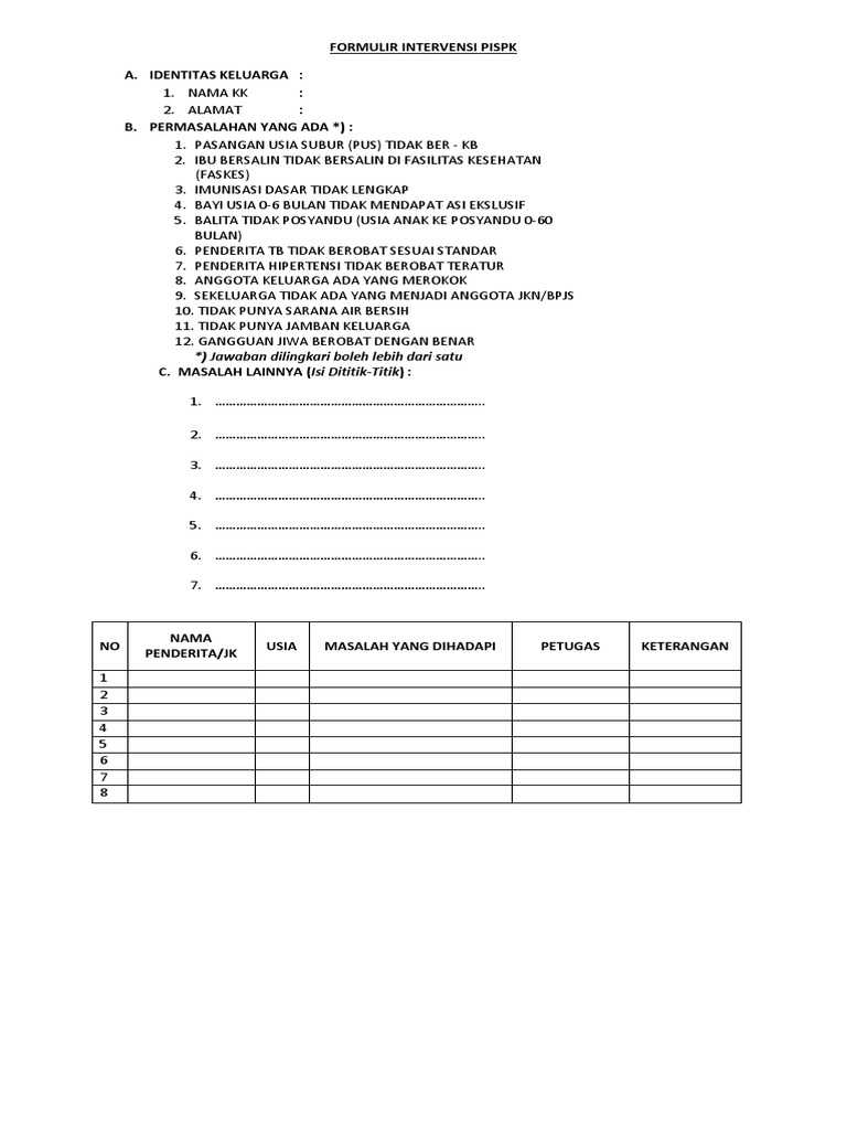 Formulir Intervensi Pispk | PDF