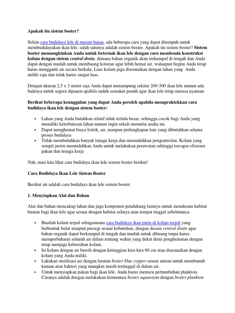 Apakah Itu Sistem Boster Lele | PDF