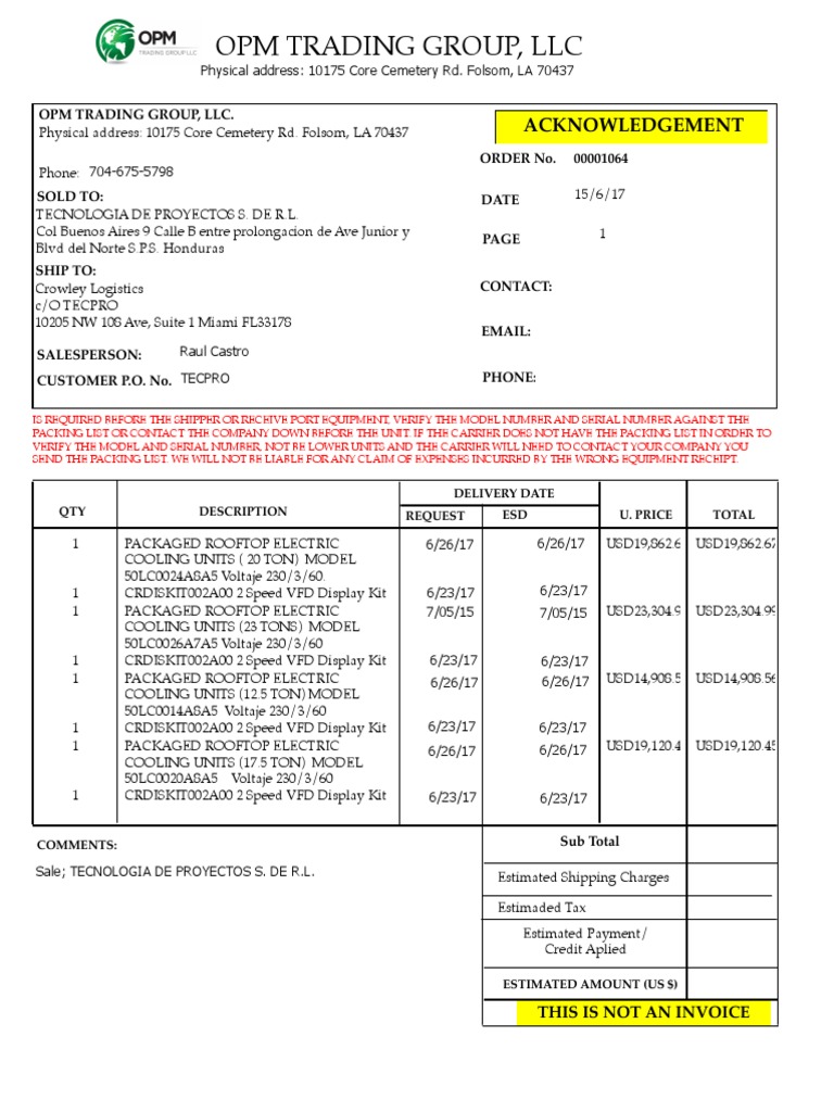 Opm Trading Group, LLC: Acknowledgement | PDF | Receipt | Services ...