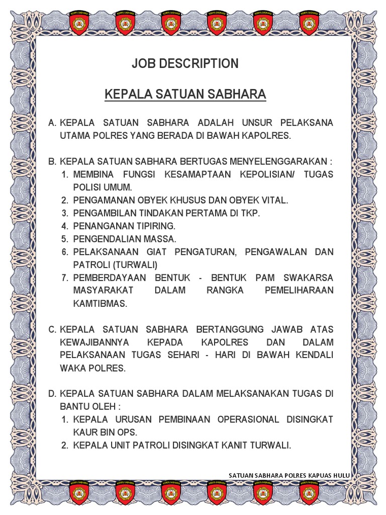 Job Description Sat Sabhara Polres Kapuas Hulu | PDF