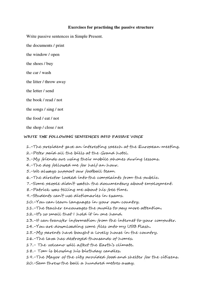 Exercises For Practising The Passive Structure | PDF