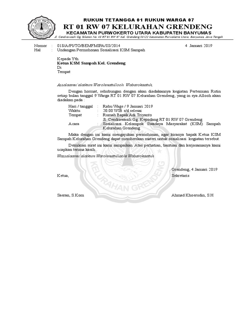 Surat Izin Sosialisasi Ke RT1 7 | PDF