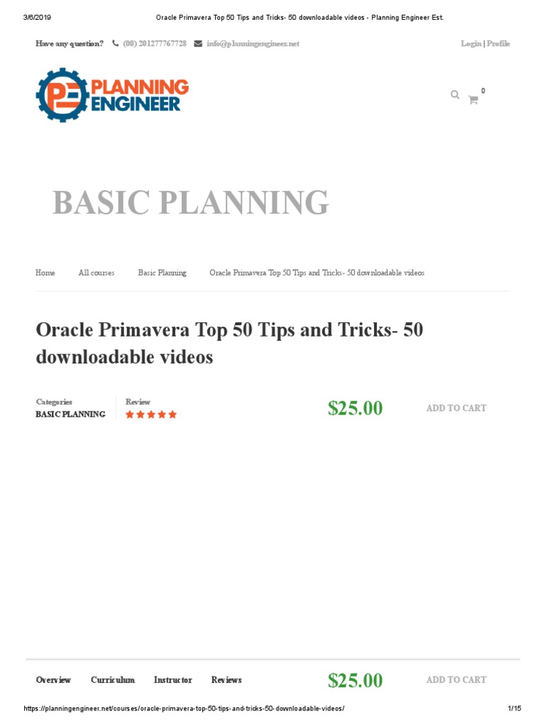 Oracle Primavera Top 50 Tips and Tricks - 50 Downloadable Videos - Planning Engineer Est | PDF ...
