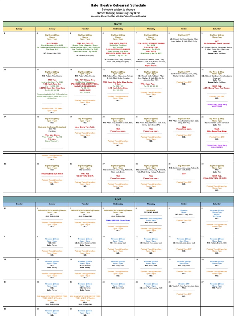 Hale Theatre Rehearsal Schedule | PDF | Broadway Theatre People | Plays