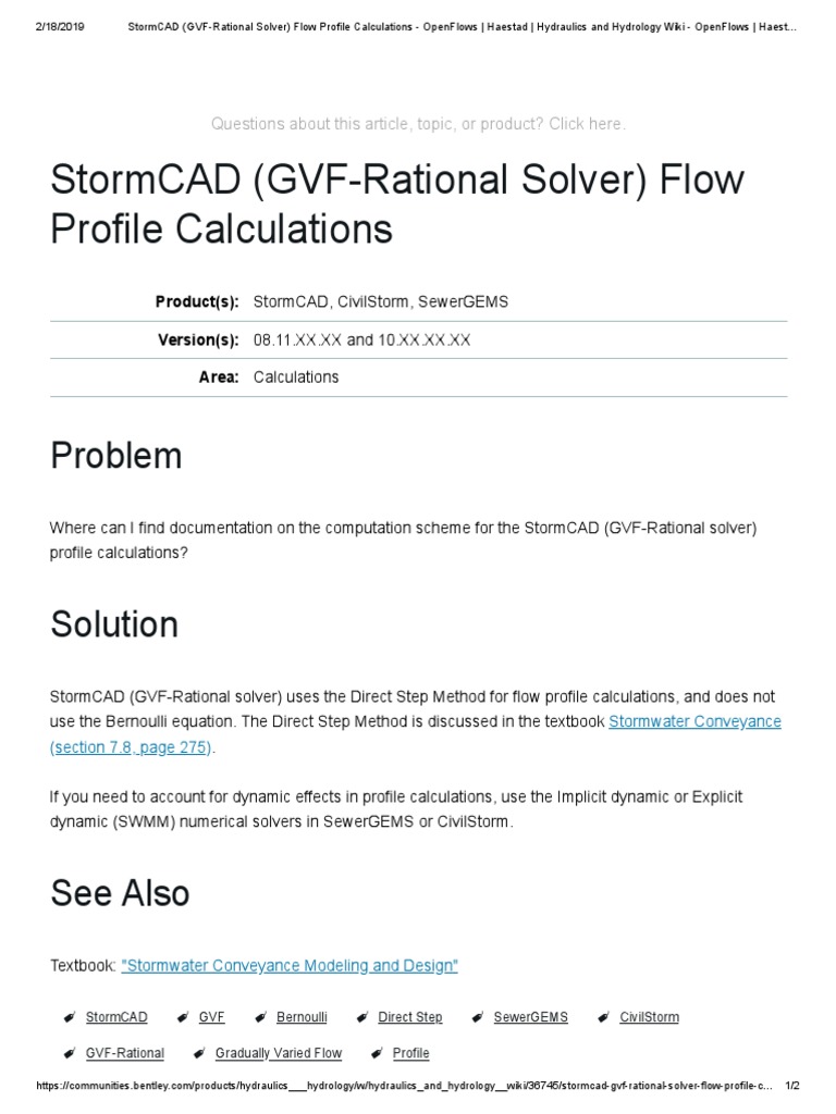 StormCAD (GVF-Rational Solver) Flow Profile Calculations - OpenFlows ...