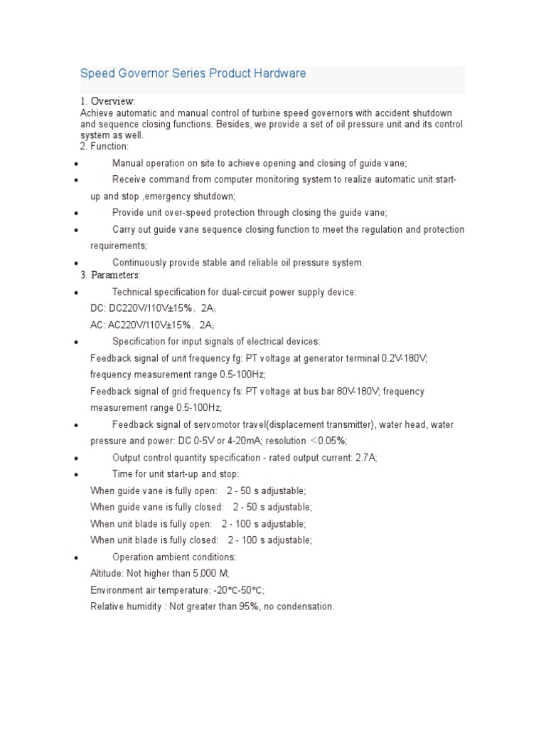 Speed Governor Series Product Hardware | PDF | Turbine | Electrical ...