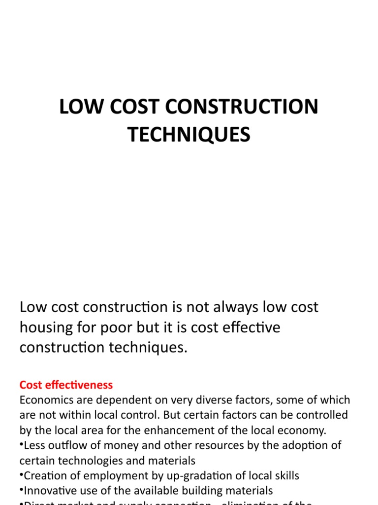 Cost-Effective Low-Cost Construction Techniques | PDF | Brick | Concrete