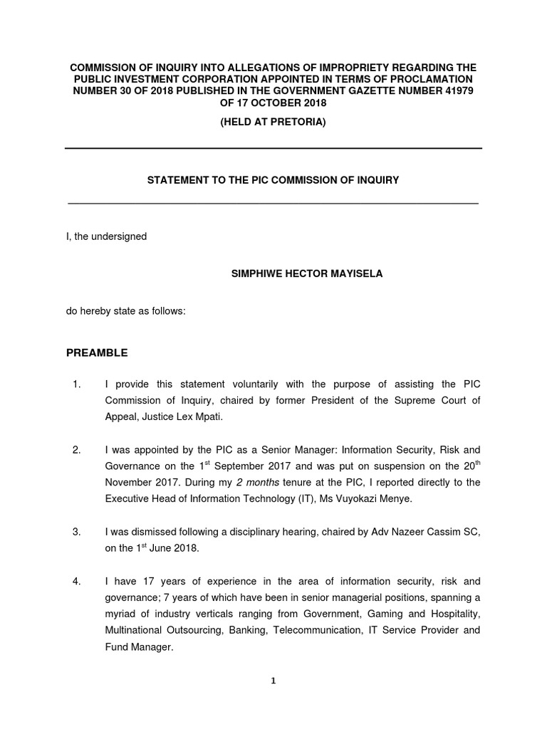 Simphiwe Mayisela Getuienis Oor OBK 5 Maart 2019 | PDF | Whistleblower ...