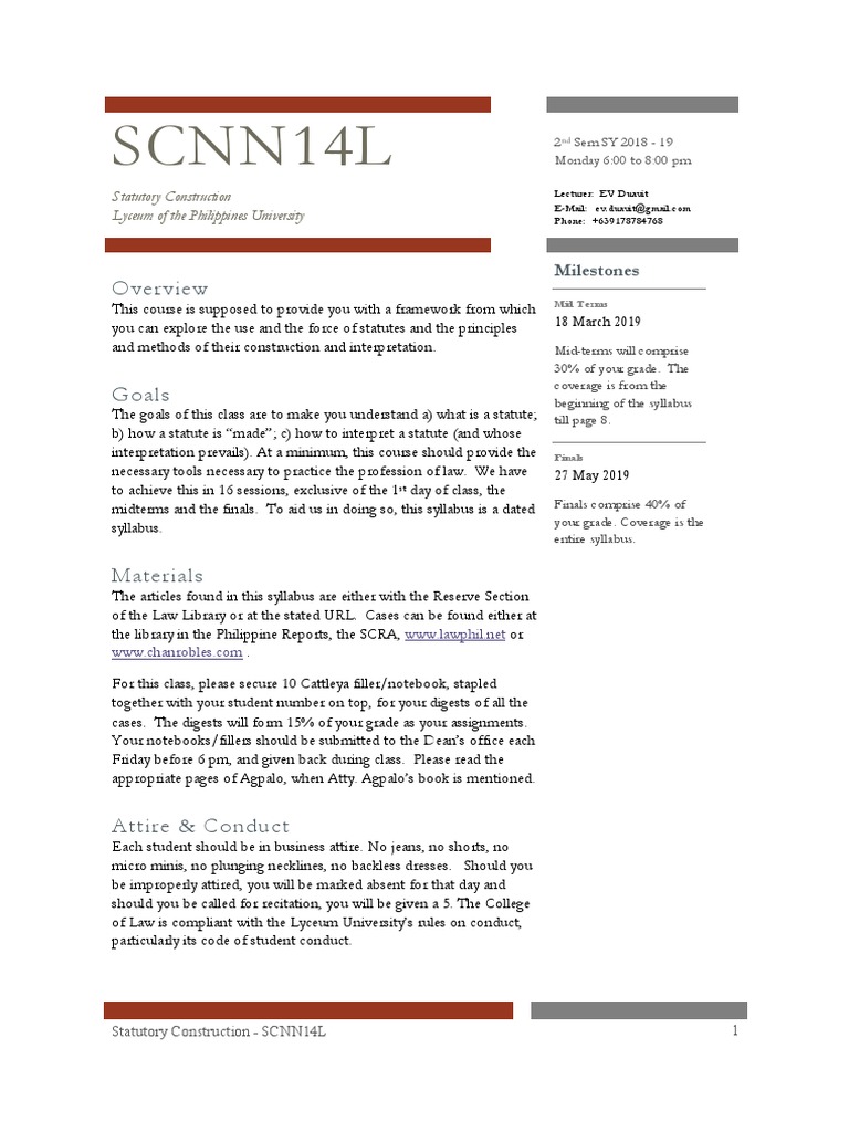 StatCon Syllabus PDF | Download Free PDF | Statutory Interpretation | Statute