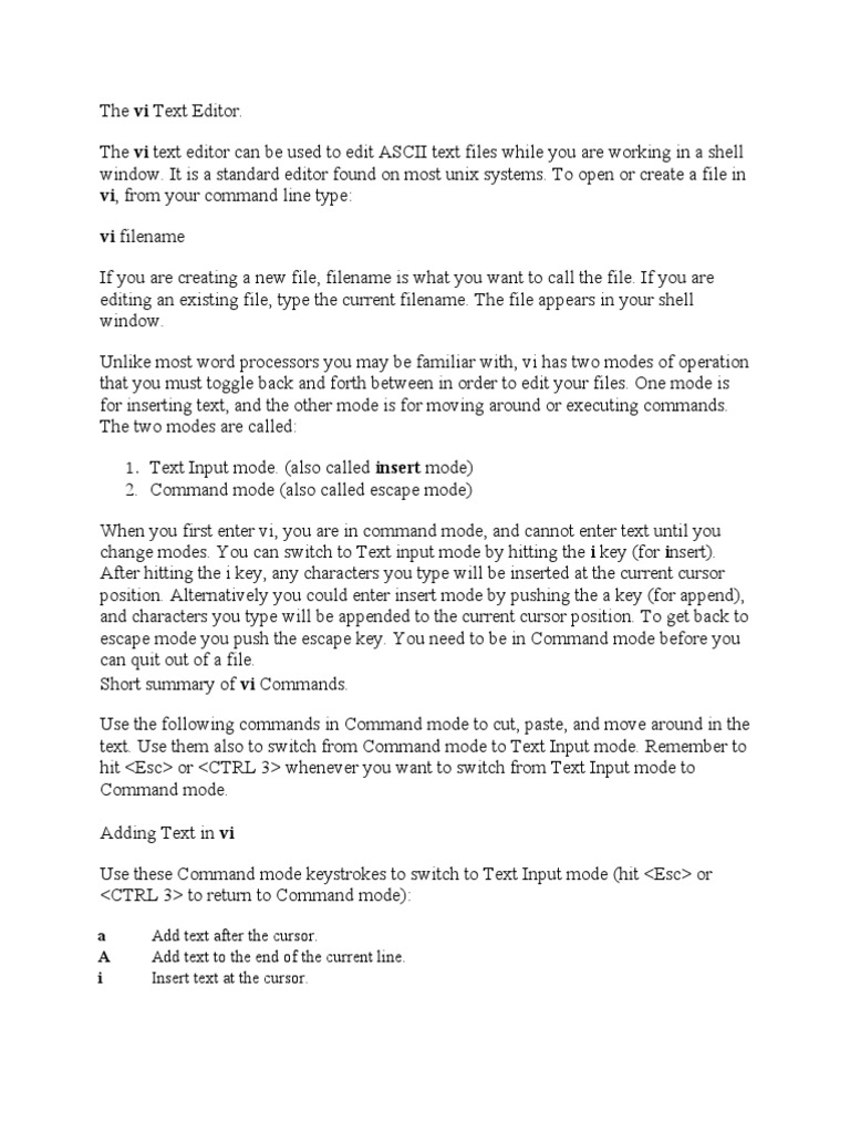 The Vi Text Editor | Download Free PDF | Command Line Interface | Cursor (User Interface)