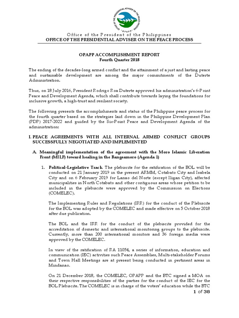 OPAPP 4th Quarter Report PDF | PDF | Philippines | Government