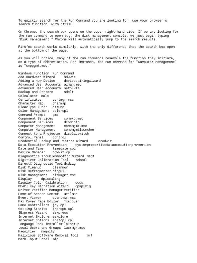 Run Commands | PDF | Microsoft Windows | Command Line Interface