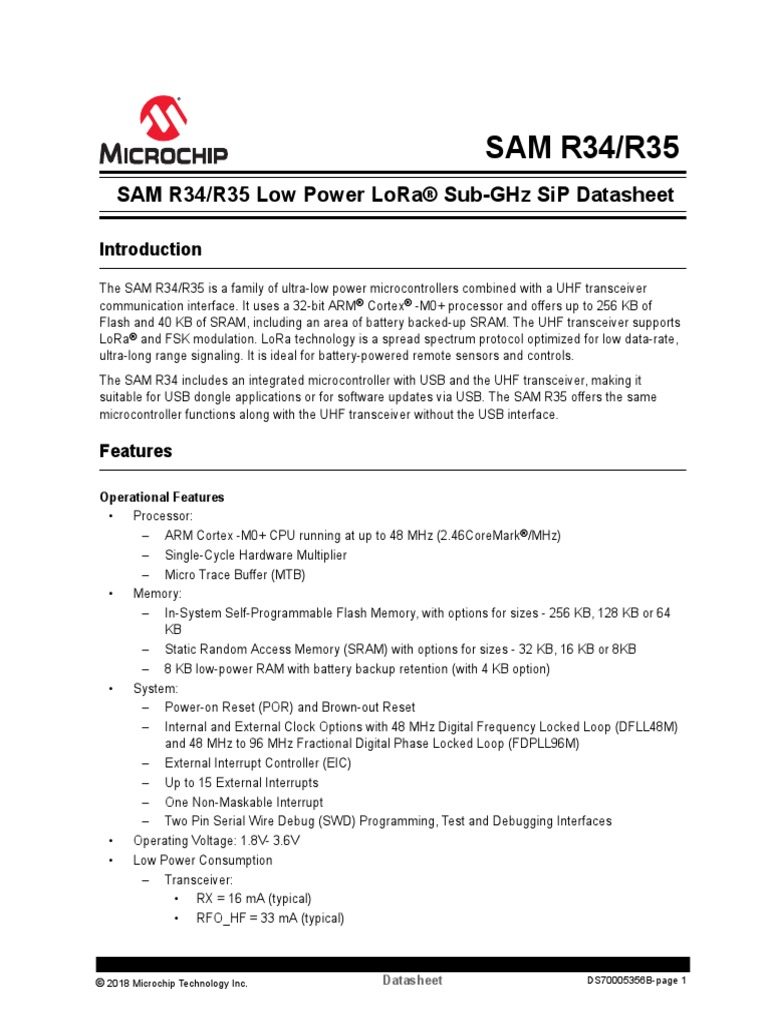 SAMR34 R35 Low Power LoRa Sub GHZ SiP Data Sheet DS70005356B PDF | PDF | Microcontroller | Flash ...