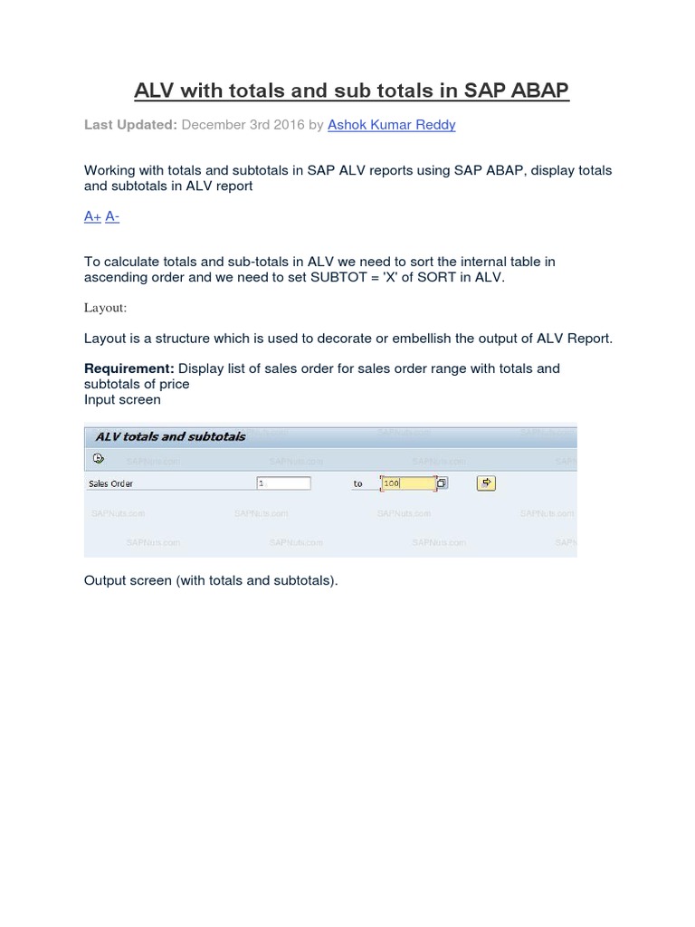 ALV With Totals and Sub Totals in SAP ABAP | PDF | Computer Programming | Computing