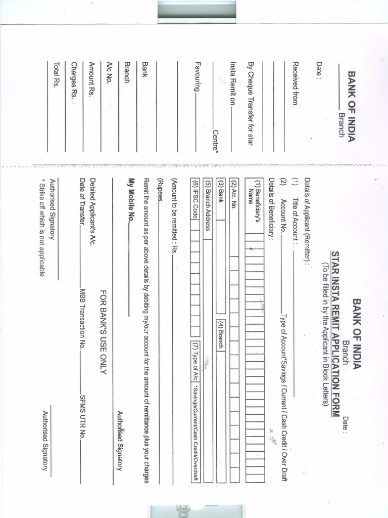Bank of India Rtgs and Neft Form PDF | PDF