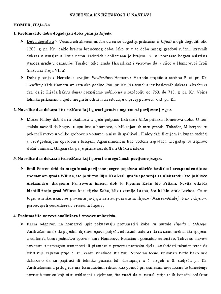 Svjetska Književnost U Nastavi Skripta Za Pismeni Dio Ispita | PDF