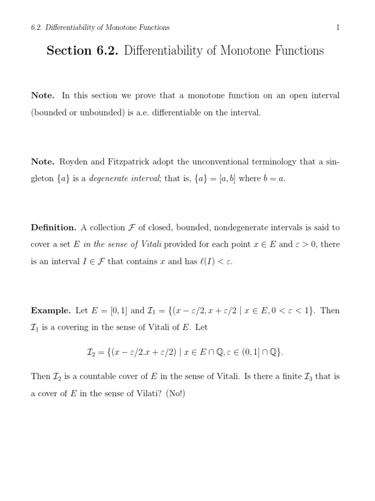 6.2. Differentiability of Monotone Functions 1 | PDF | Lebesgue Integration | Derivative