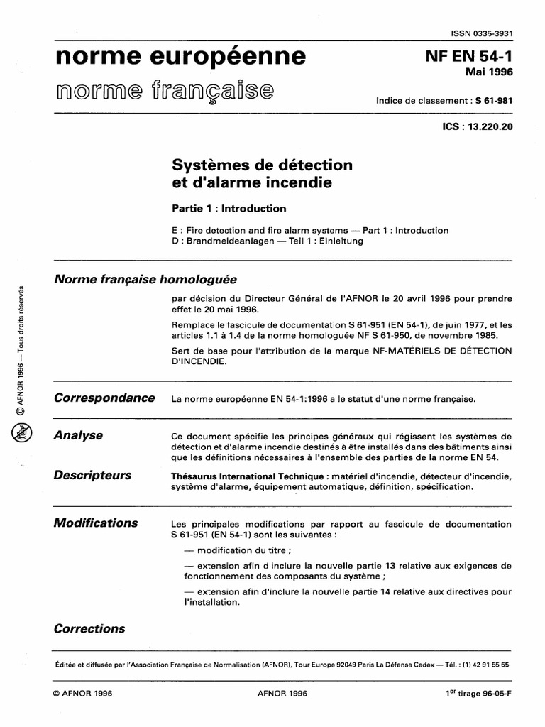 NF EN 54-1-Detection & Alarmes PDF | PDF