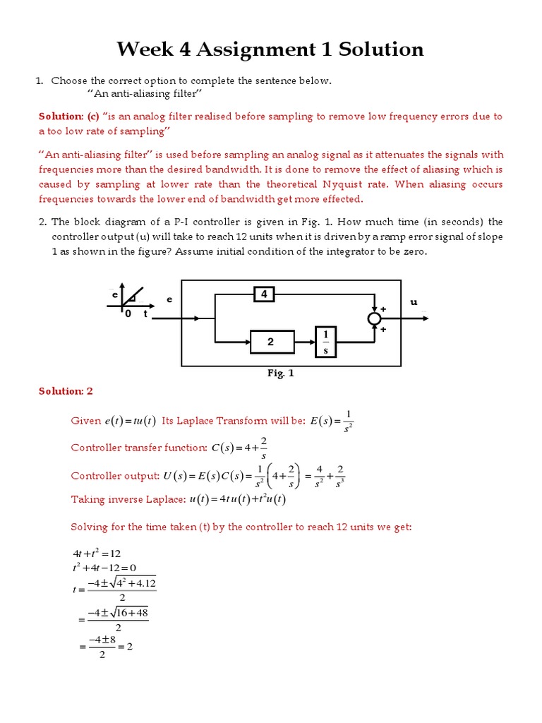 Week 4 Assignment 1 Solution | PDF | Control Theory | Sampling (Signal Processing)