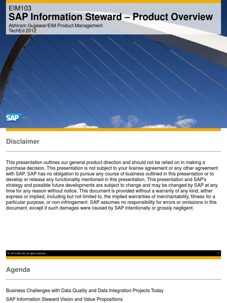 Sap Information Steward - Product Overview: Abhiram Gujjewar/Eim ...