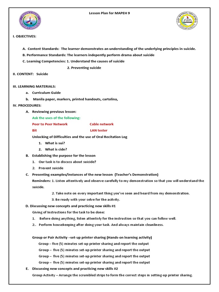 Lesson Plan For MAPEH 9 | PDF | Fermentation | Lesson Plan