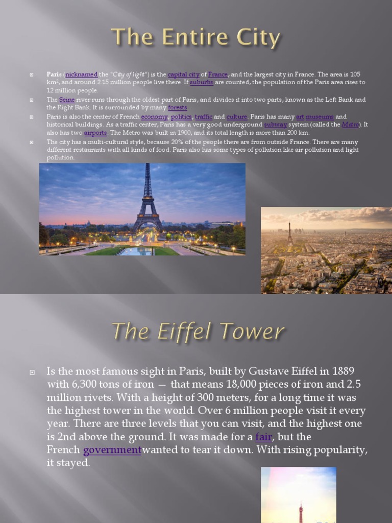 Nicknamed Capital City France Suburbs Seine Forests Economy Politics ...