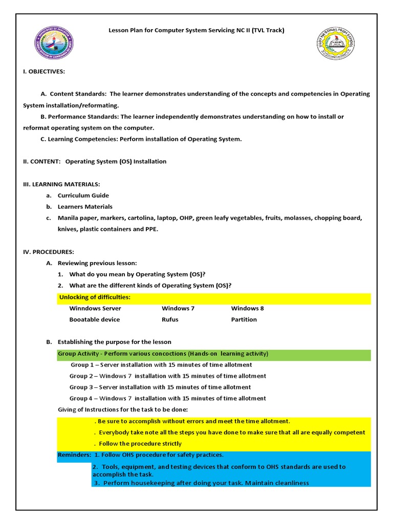 Lesson Plan For OS Installation | Download Free PDF | Fermentation | Operating System