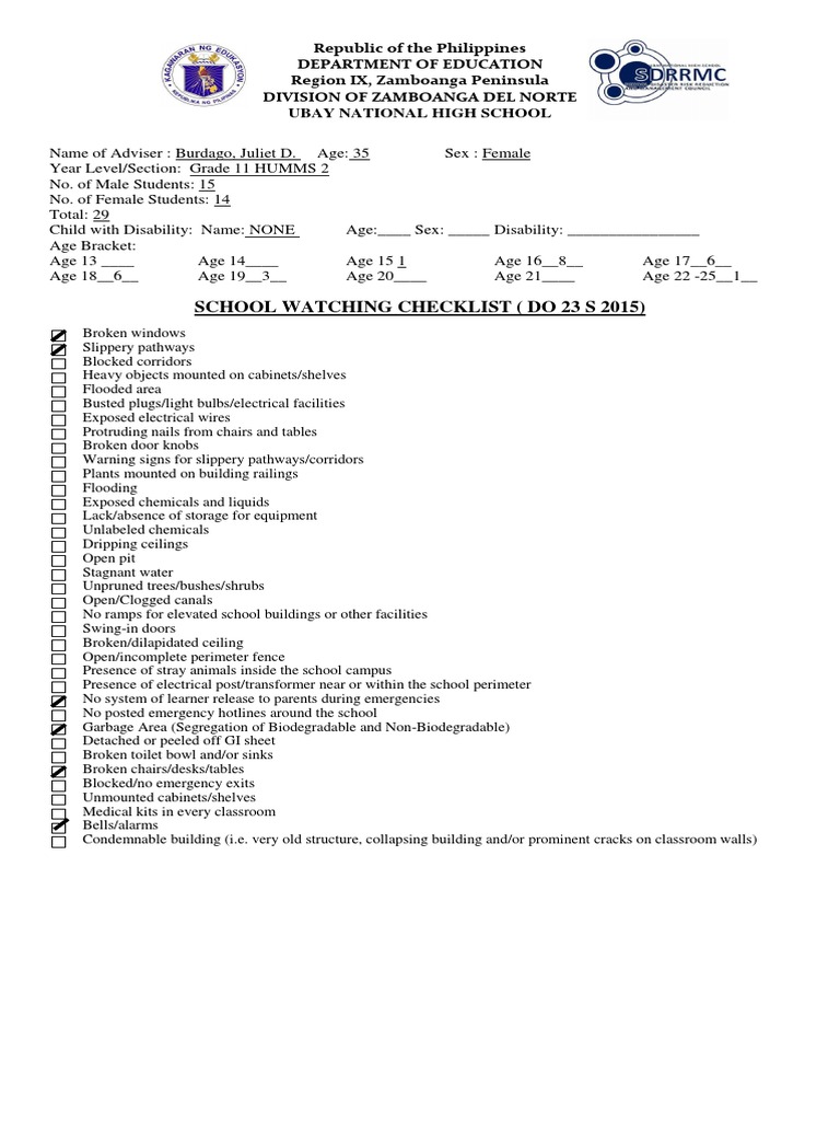 School Watching Checklist (Do 23 S 2015) | PDF | Building Engineering ...