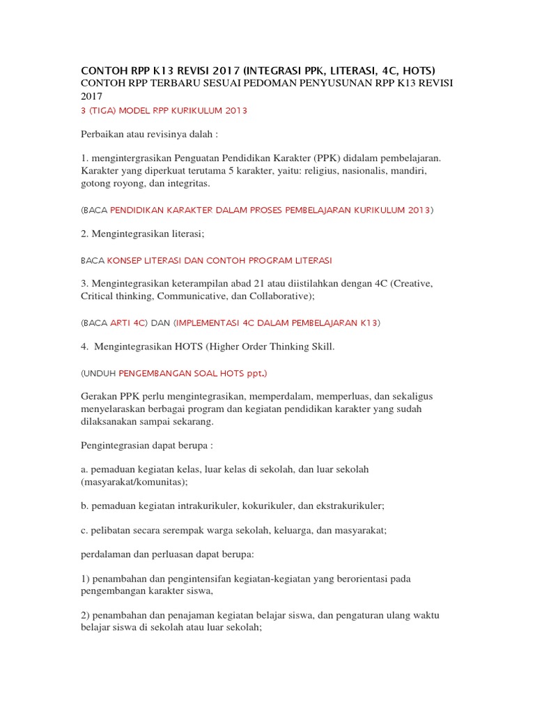 Panduan RPP K13 Revisi 2017 | PDF