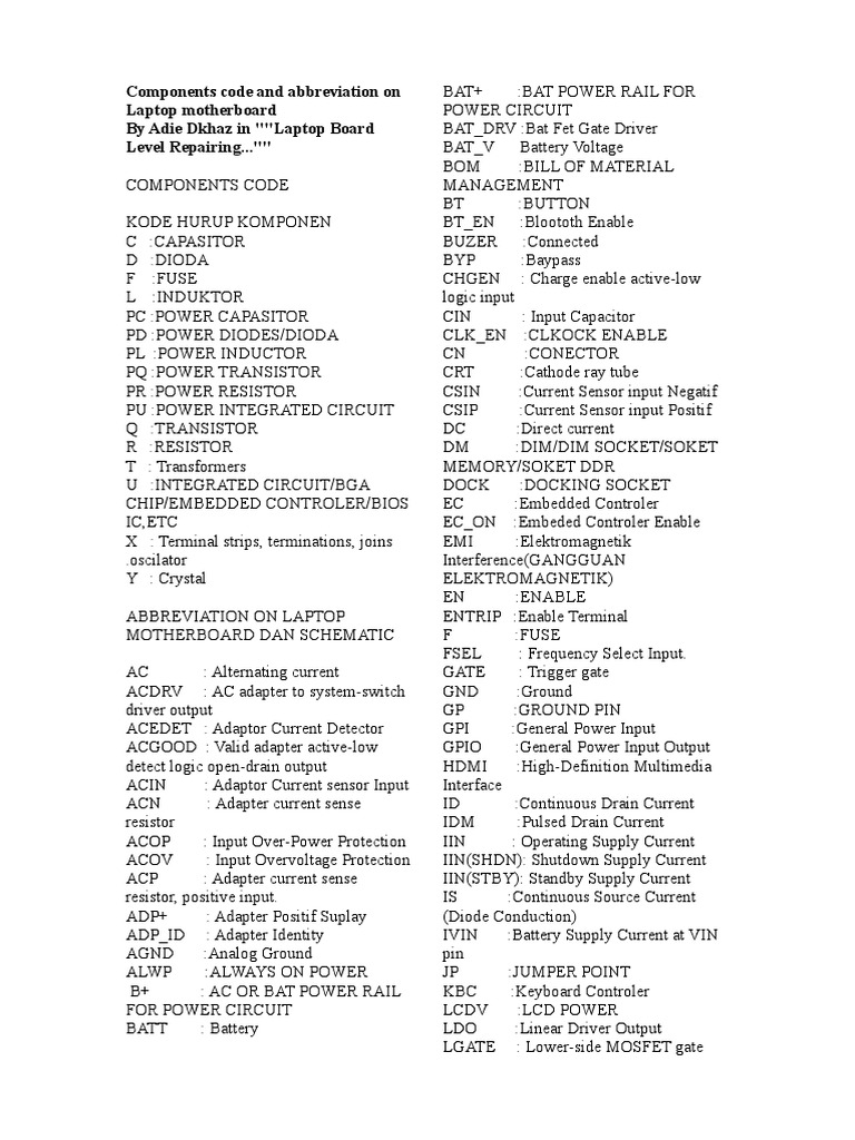 Components Code and Abbreviation On Laptop Motherb | PDF | Field Effect ...