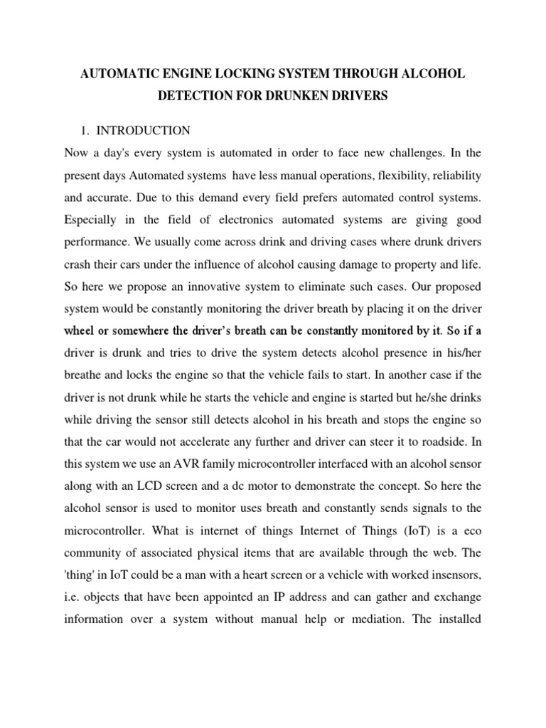 Automatic Engine Locking System Through Alcohol Detection For Drunken ...