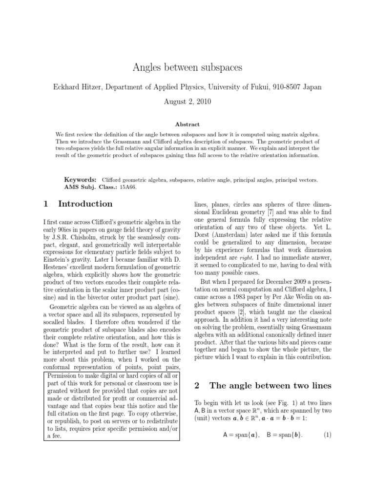 Angle Between Subspaces | PDF | Vector Space | Linear Subspace