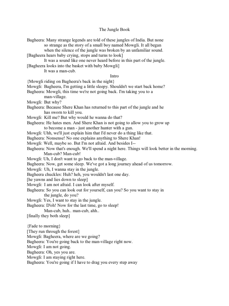 The Jungle Book Script | PDF | Bagheera | Baloo