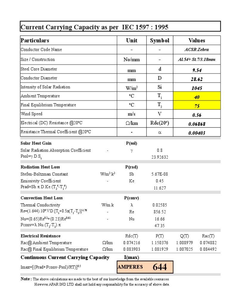 Zebra Current Capacity Calculation Sheet | PDF | Heat Transfer ...