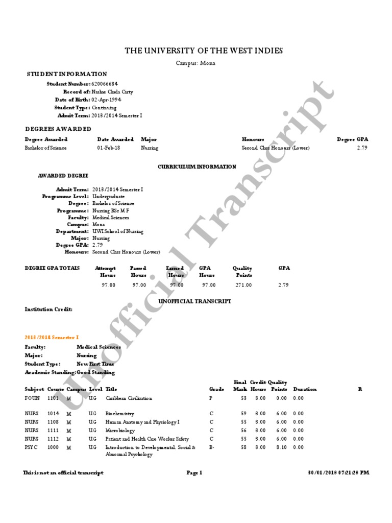 UnofficialTranscript PDF | PDF | Bachelor's Degree | Academic Term