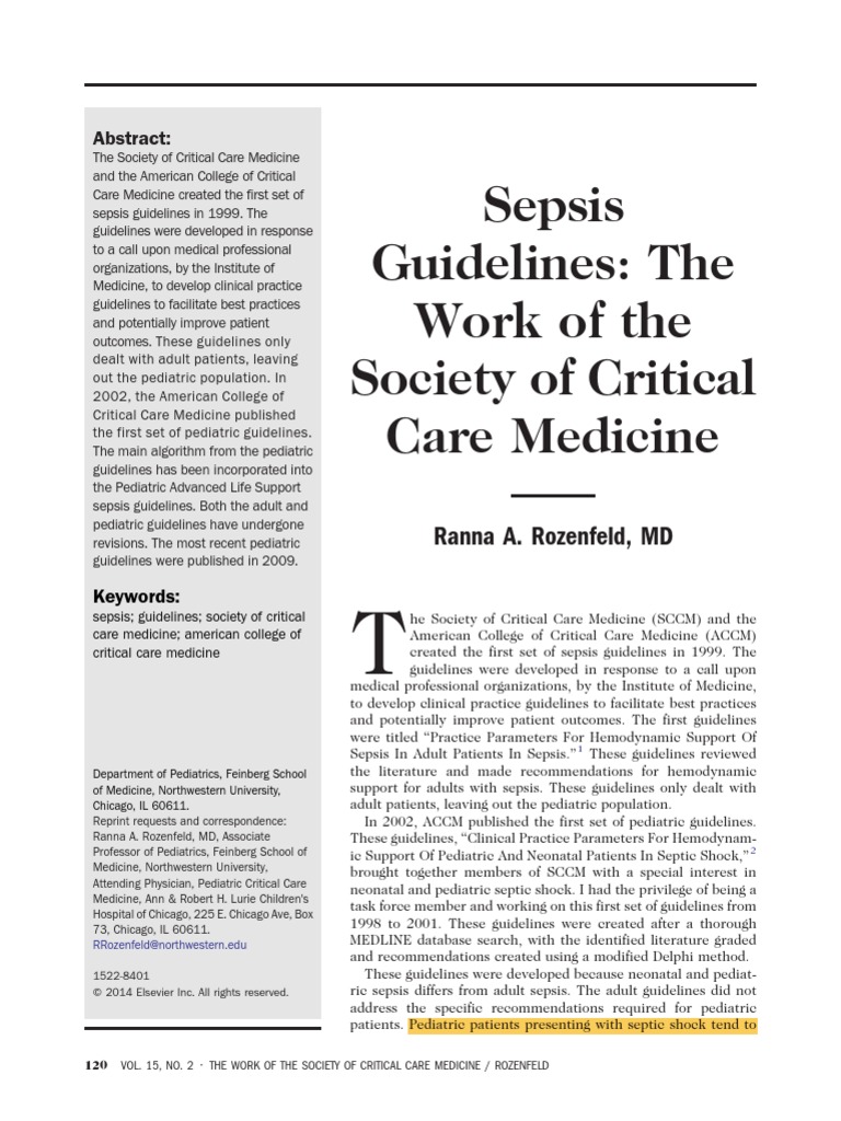 Sepsis Guidelines: The Work of The Society of Critical Care Medicine ...
