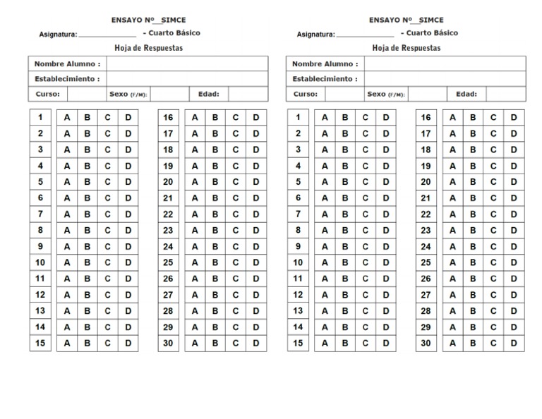 Hoja de Respuestas 30 Preguntas