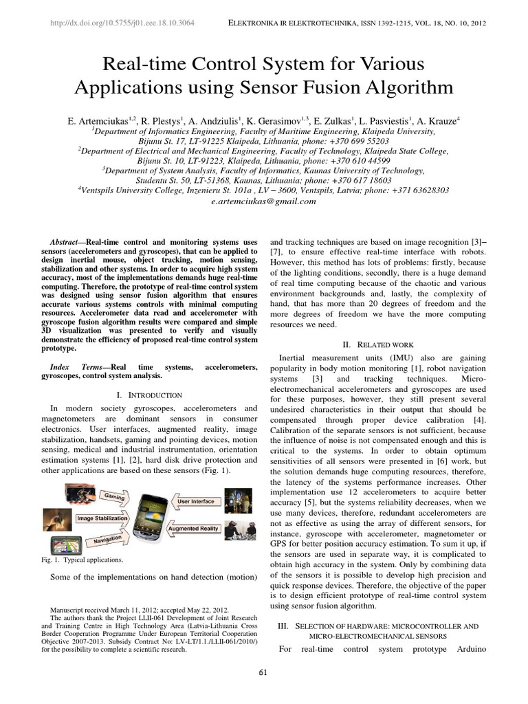 Real-Time Control System For Various Applications Using Sensor Fusion Algorithm | PDF ...