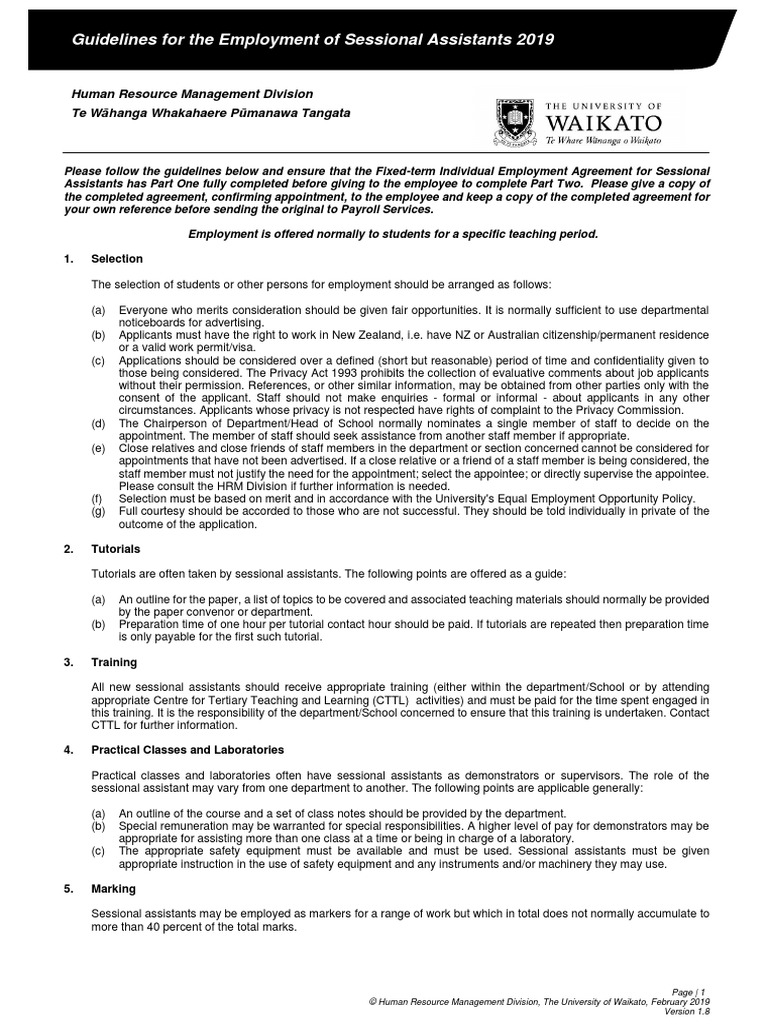 Sessional Assistant Agreement and Guidelines PDF | PDF | Criminal ...