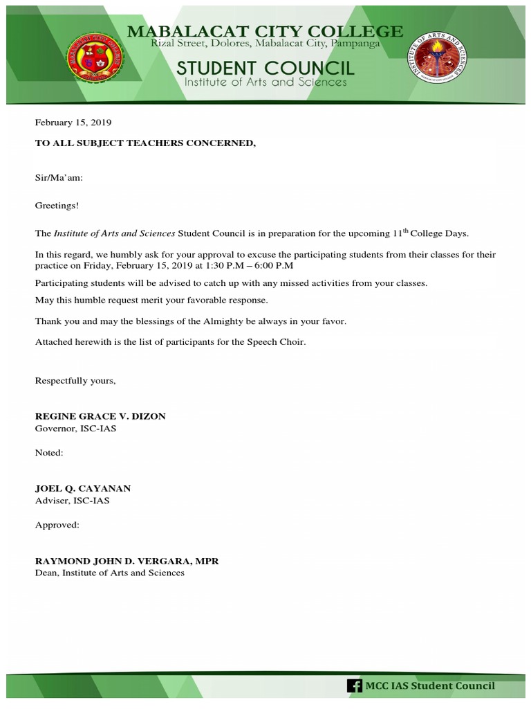 Excuse Letter Speech Choir | PDF | Home & Garden