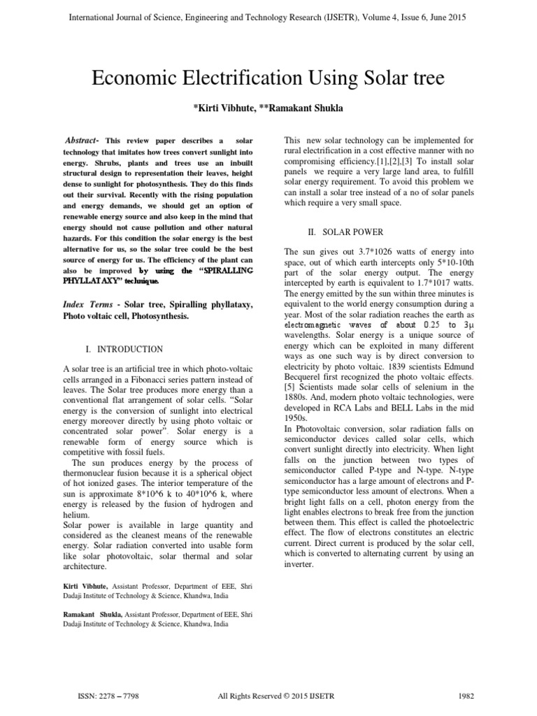 Economic Electrification Using Solar Tree: Abstract | Download Free PDF ...