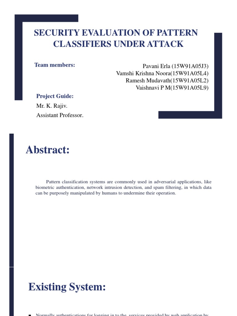 Security Evaluation of Pattern Classifiers Under Attack: Team Members | PDF